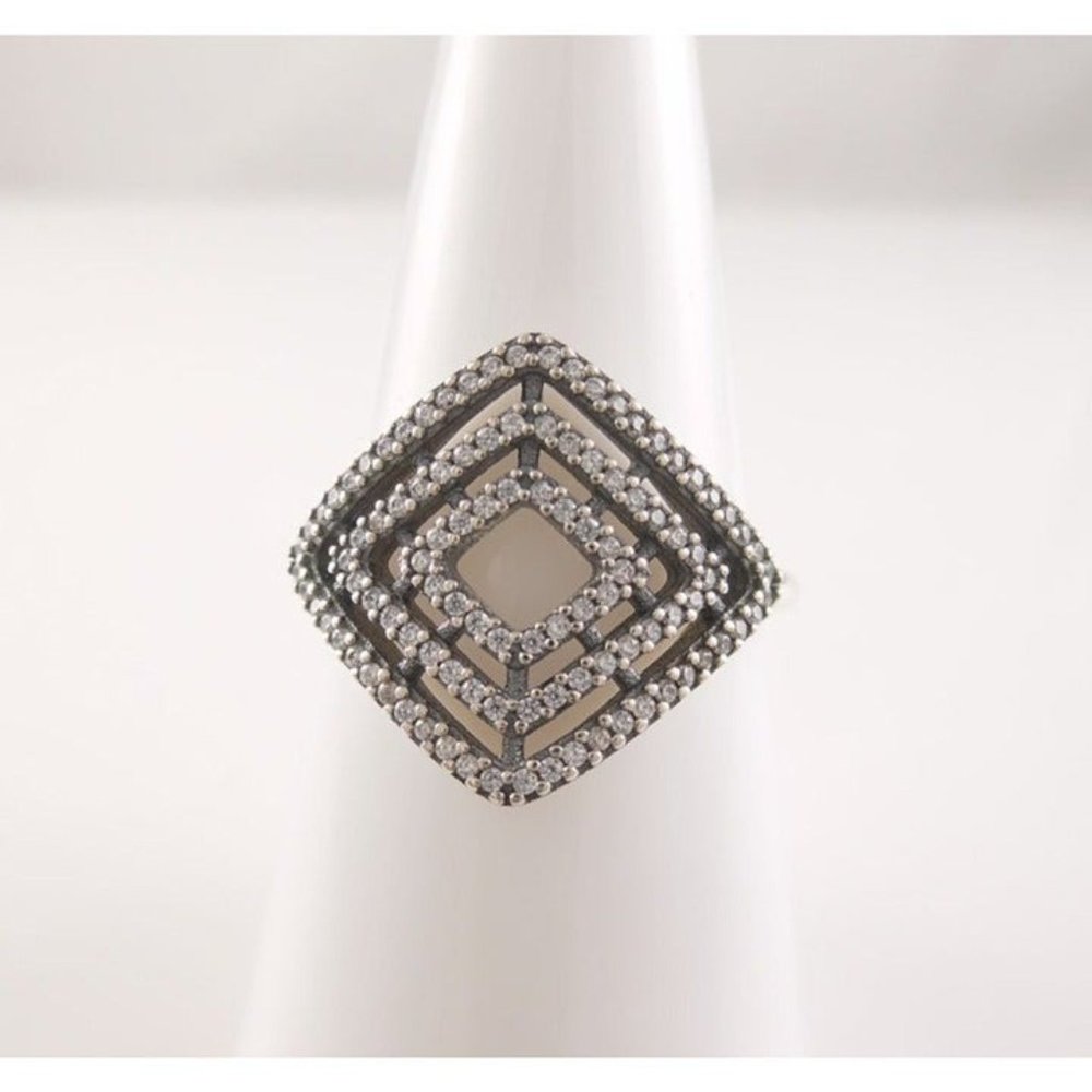 Geometric Lines Authentic Pandora Silver Ring Sz 5 (5… - Gem